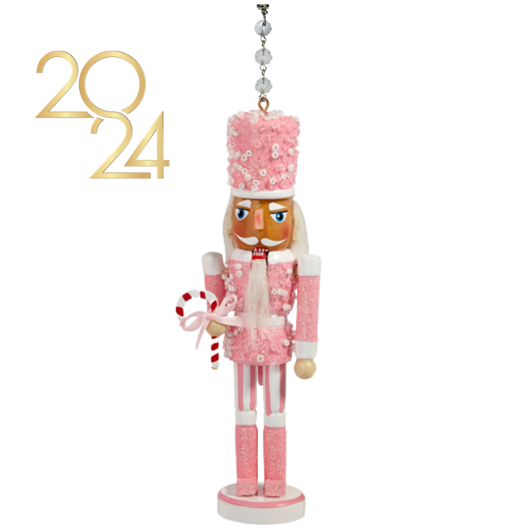 GLITTER PINK + PEARL NUTCRACKER (Set/1) MAGNETIC CHANDELIER ORNAMENT ...